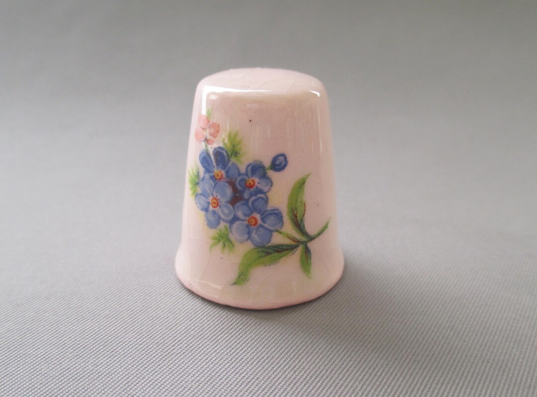 Pink Thimble With Blue Flowers Forget Me Not UNUSUAL Pretty Pink Ground ...