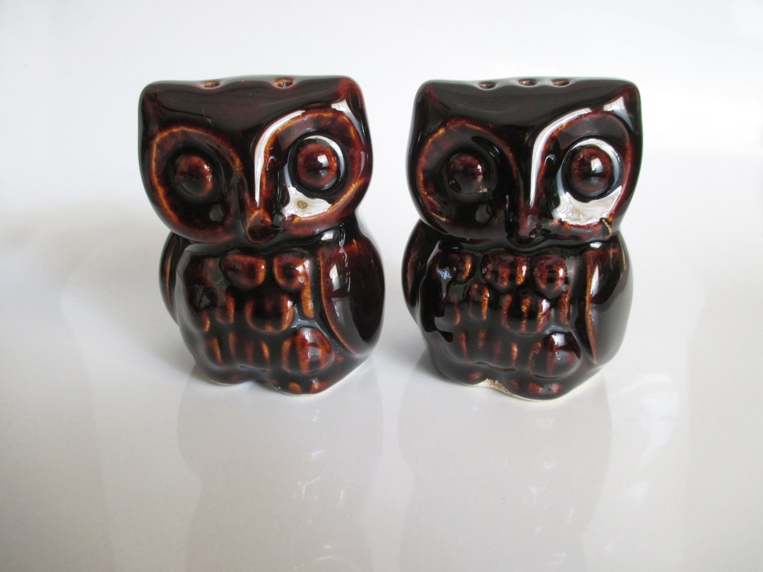 Pfaltzgraff Gourmet Brown Drip OWL Salt and Pepper Shakers Hard to Find ...