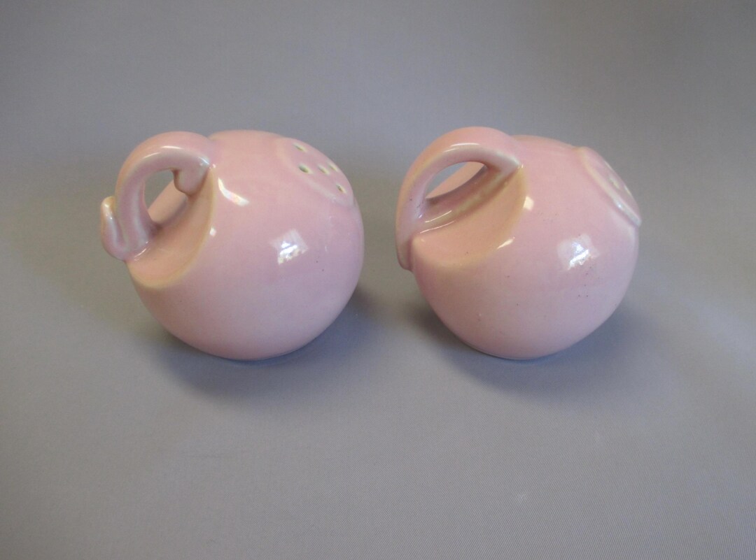 Niloak Pottery Salt and Pepper Shakers S P Handles RARE 1940s Pink Ball ...