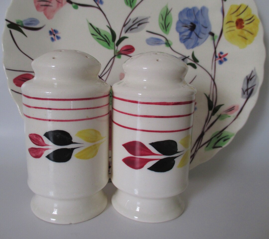 Blue Ridge Southern Pottery RANGE Salt and Pepper Shakers Ringed Leaf ...