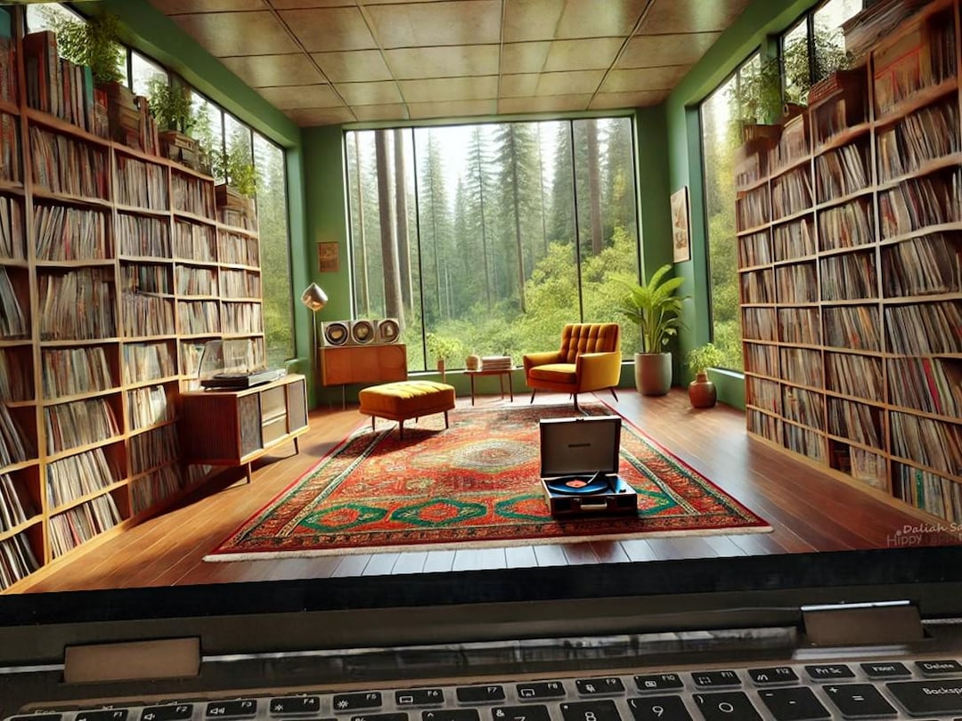 Retro Vinyl Record Room Collection 2-digital Print Virtual Background ...