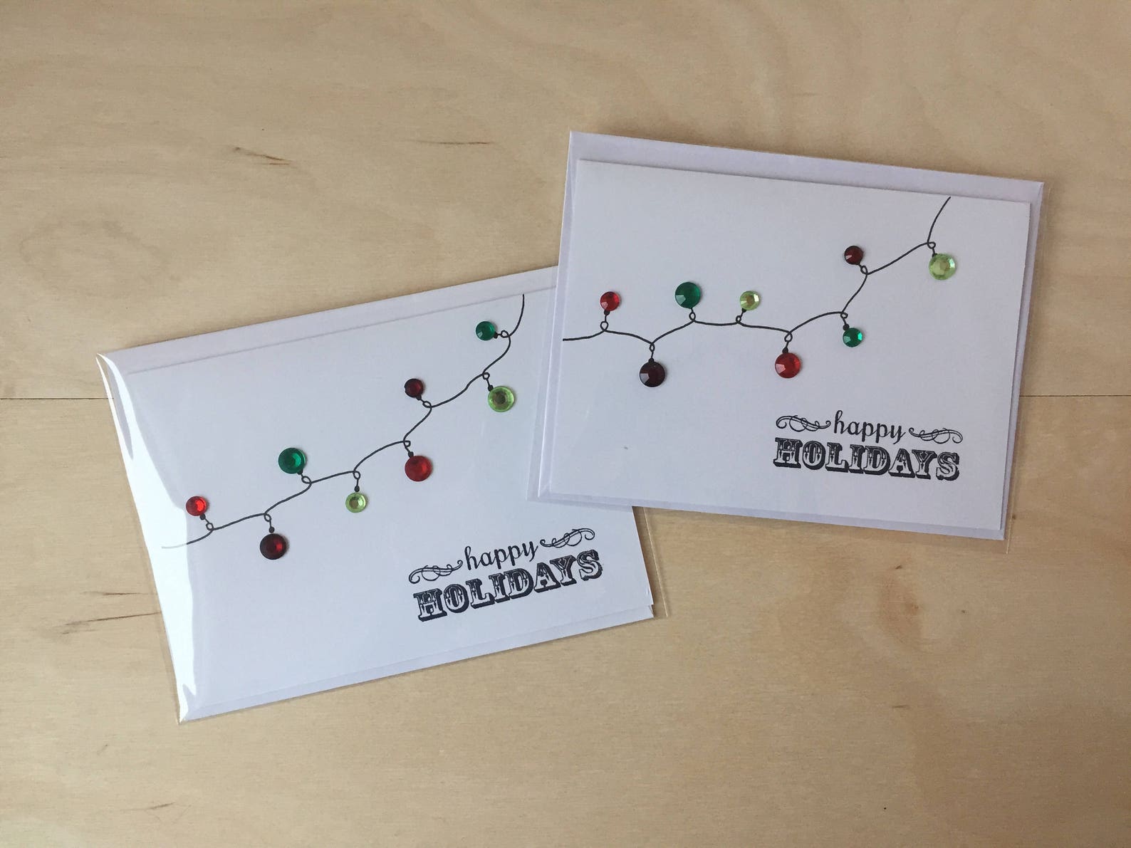 String Lights Happy Holidays Card - Christmas New Years - Red Green ...