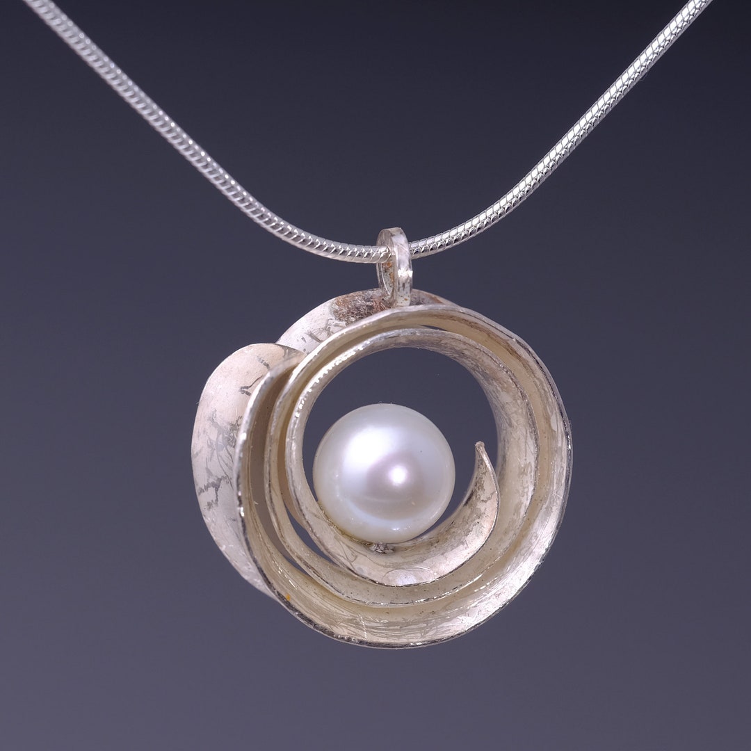 Artisan Single Pearl Necklace, Hand-forged in Sterling Silver ...
