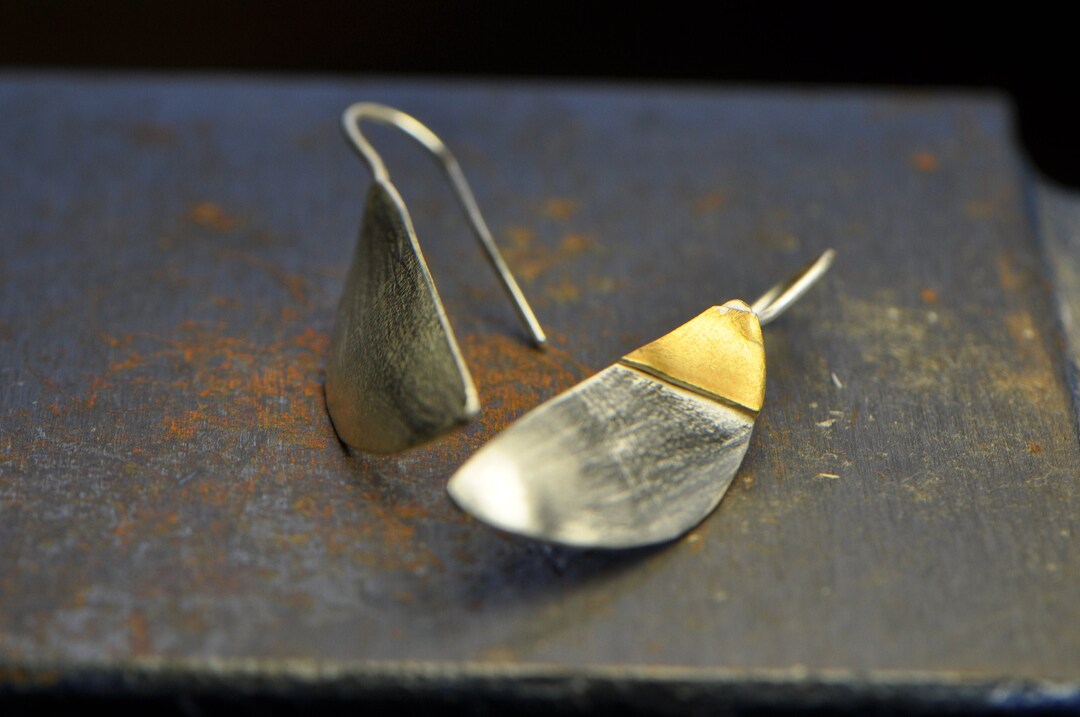 Mixed Metals Semicircle Earrings Sterling Silver and 18K Gold - Etsy