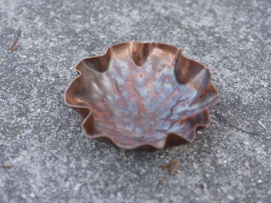 Rustic Small Copper Bowl With Dark Fire Patina - Etsy