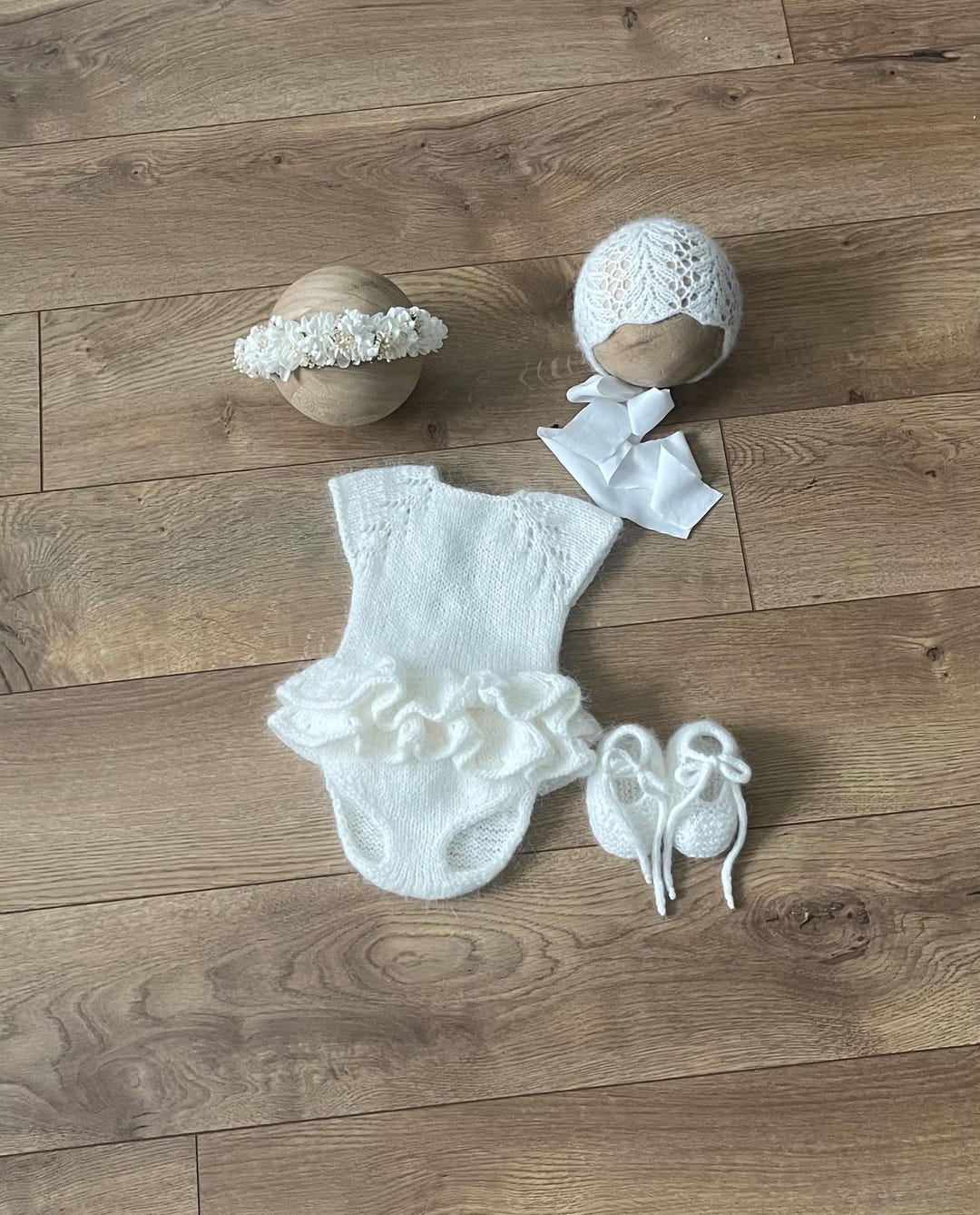 Knitted Angora Baby Romper: Ruffle Detail, Newborn Photo Prop - Etsy