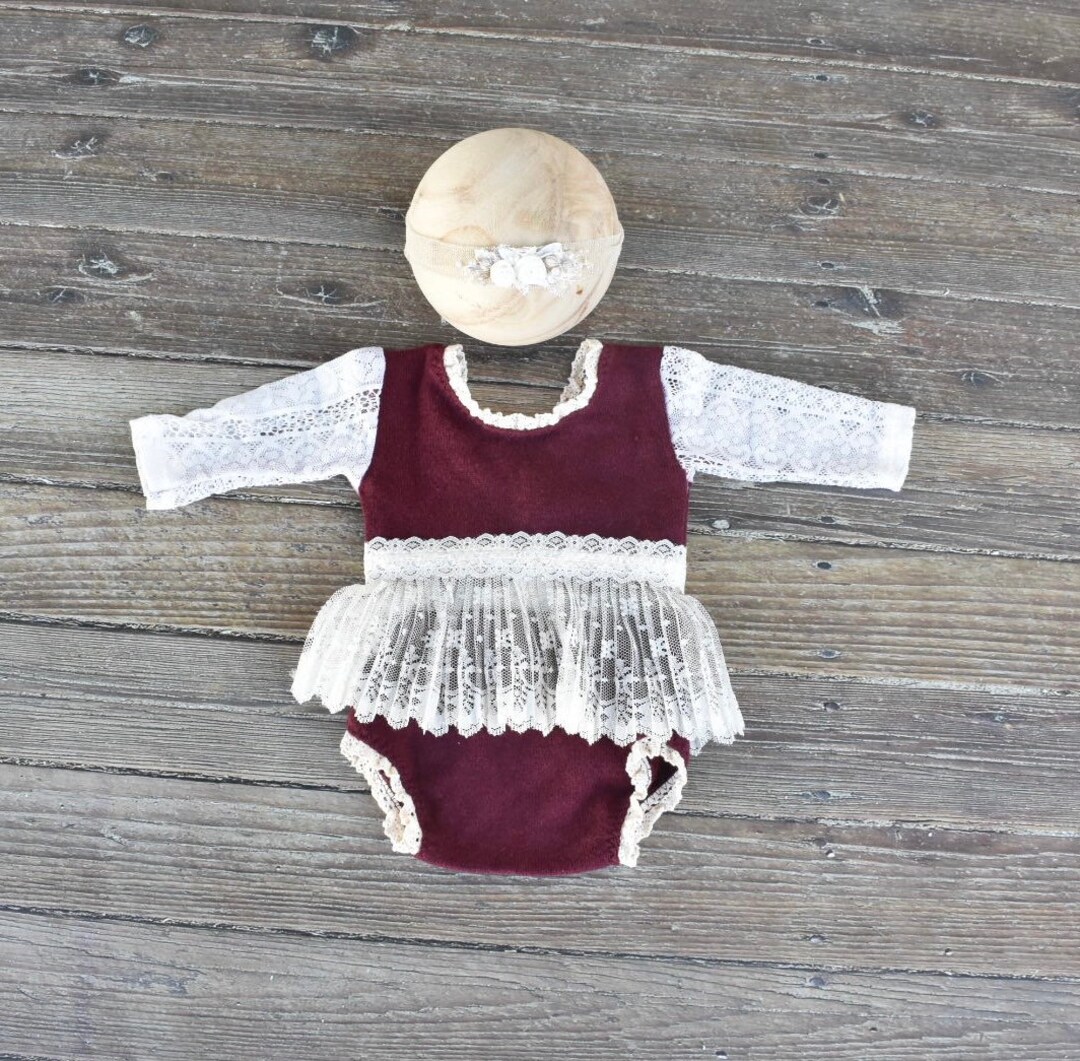 Newborn Burgundy Romper Set, Three Pieces Baby Outfit, Christmas Baby ...