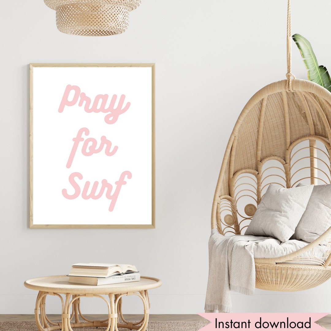 Pink Pray for Surf Print, Surfing Wall Art Print, Surfer Girl Bedroom ...