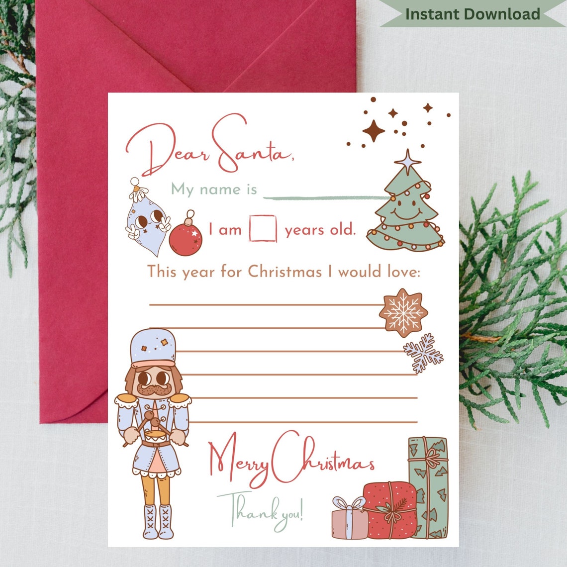 Letter to Santa Printable, Christmas List for Kids, Christmas Wish List ...