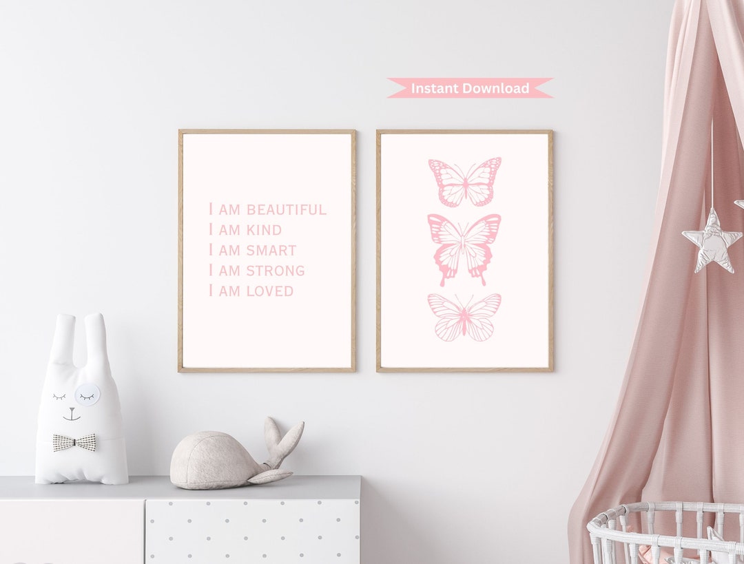 Kids Affirmation Wall Art Print, Butterfly Wall Art Print, Pink Nursery ...
