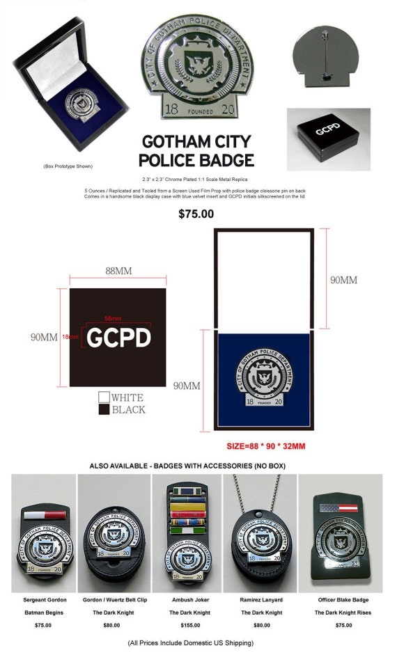 Nolan Trilogy Chrome Metal GPD Police Badges - Etsy