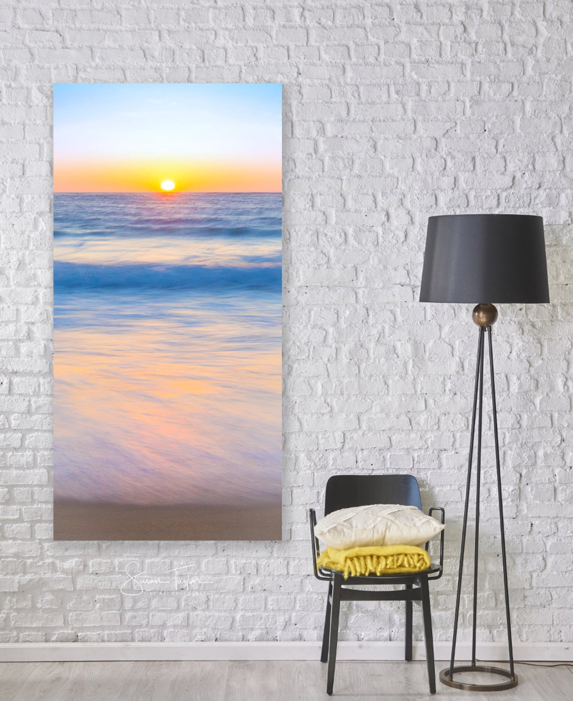 Abstract Ocean Sunset, Large Contemporary Beach Canvas, Vertical ...