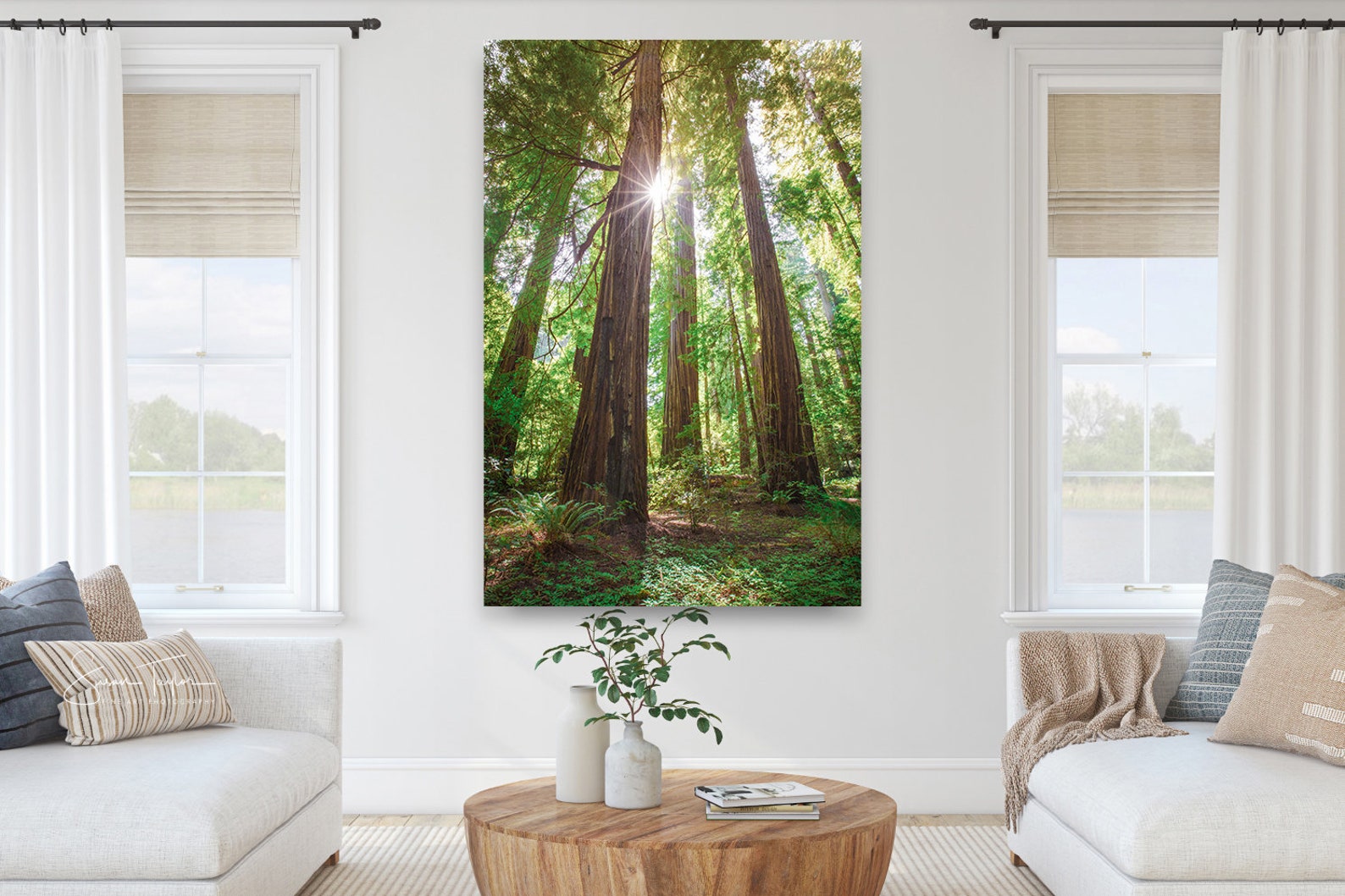 California Redwood Print, Large Coastal Tree Canvas Art, Minimalist ...