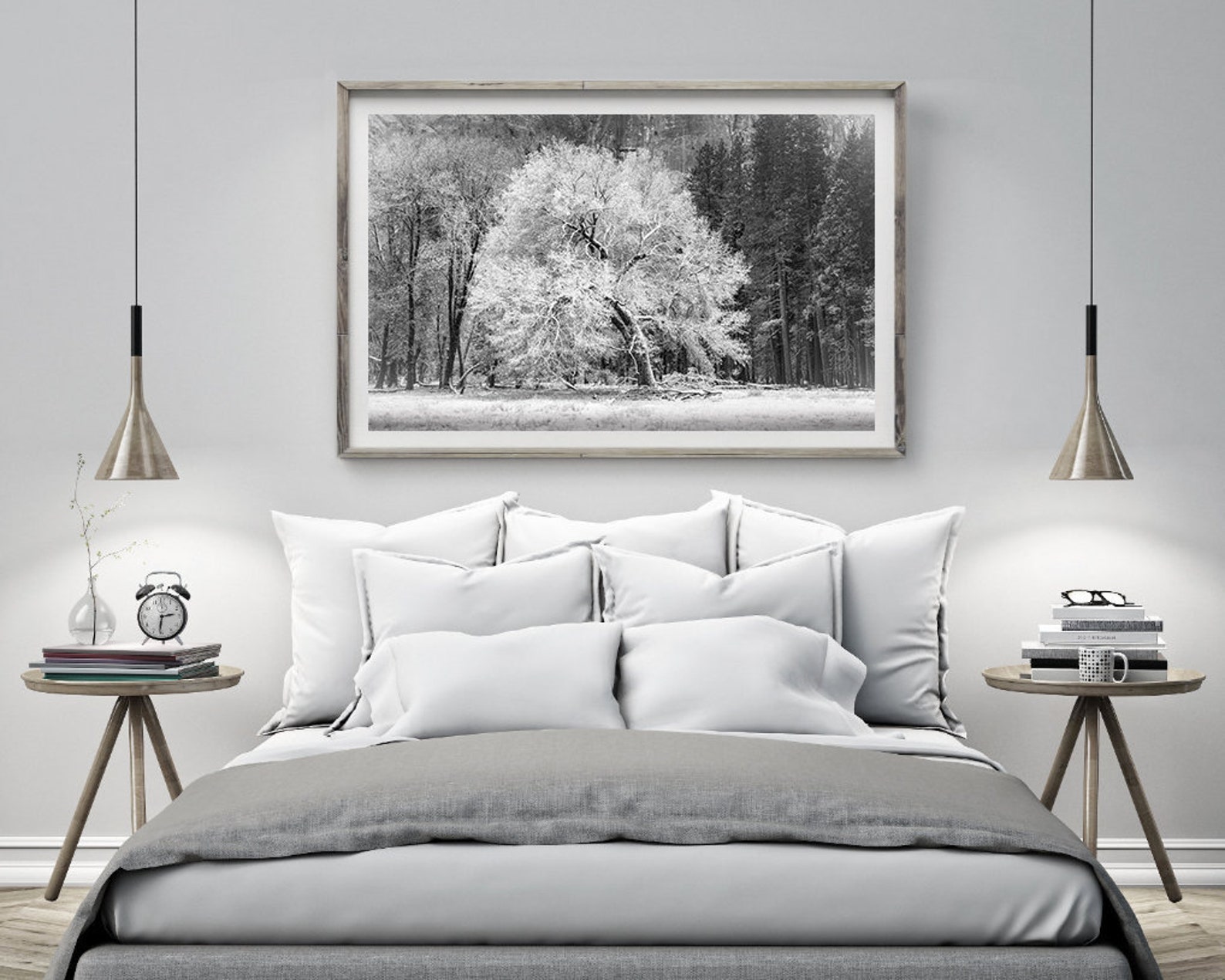 Large Yosemite Decor, Black and White Yosemite Print, Winter Forest ...