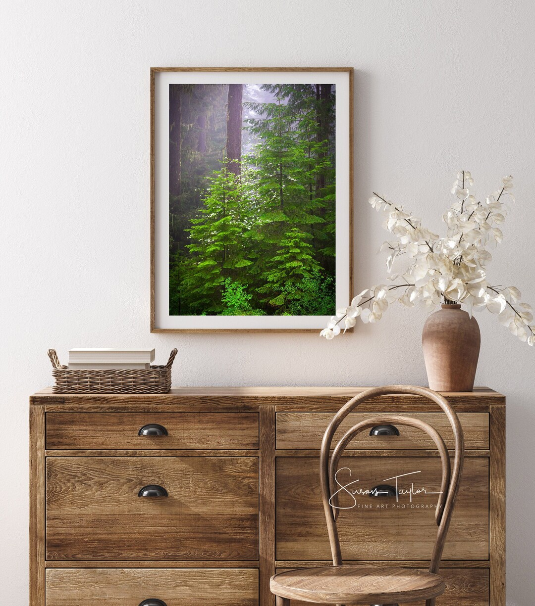 Large Oregon Forest Print, Dreamy Misty Trees, Relaxing Dogwood Flower ...