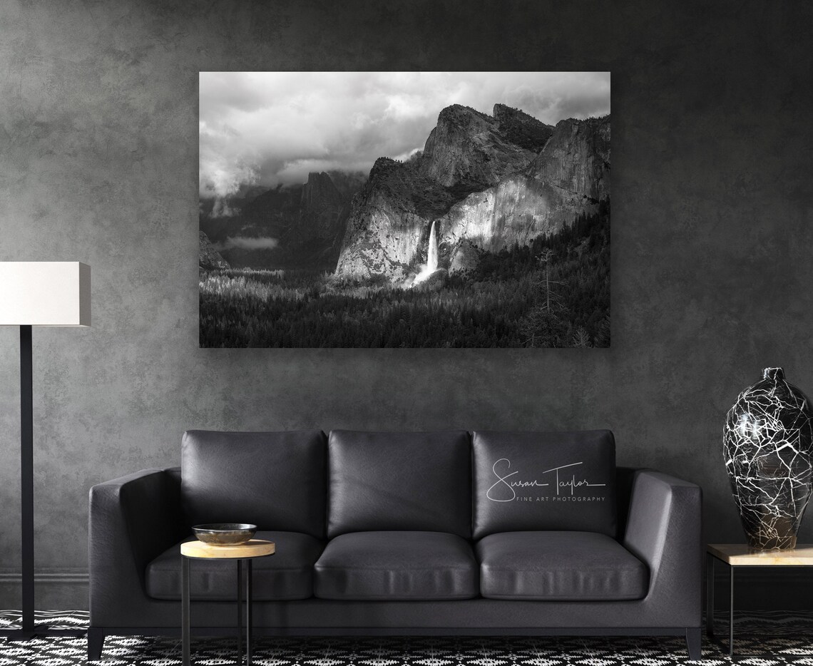 Black and White Yosemite Photo, Yosemite Decor, Large Waterfall Print ...