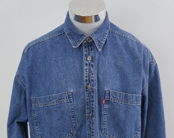 Levi Strauss Levis Signature Red Tab Denim Shirt Men's Metal Snaps Size ...