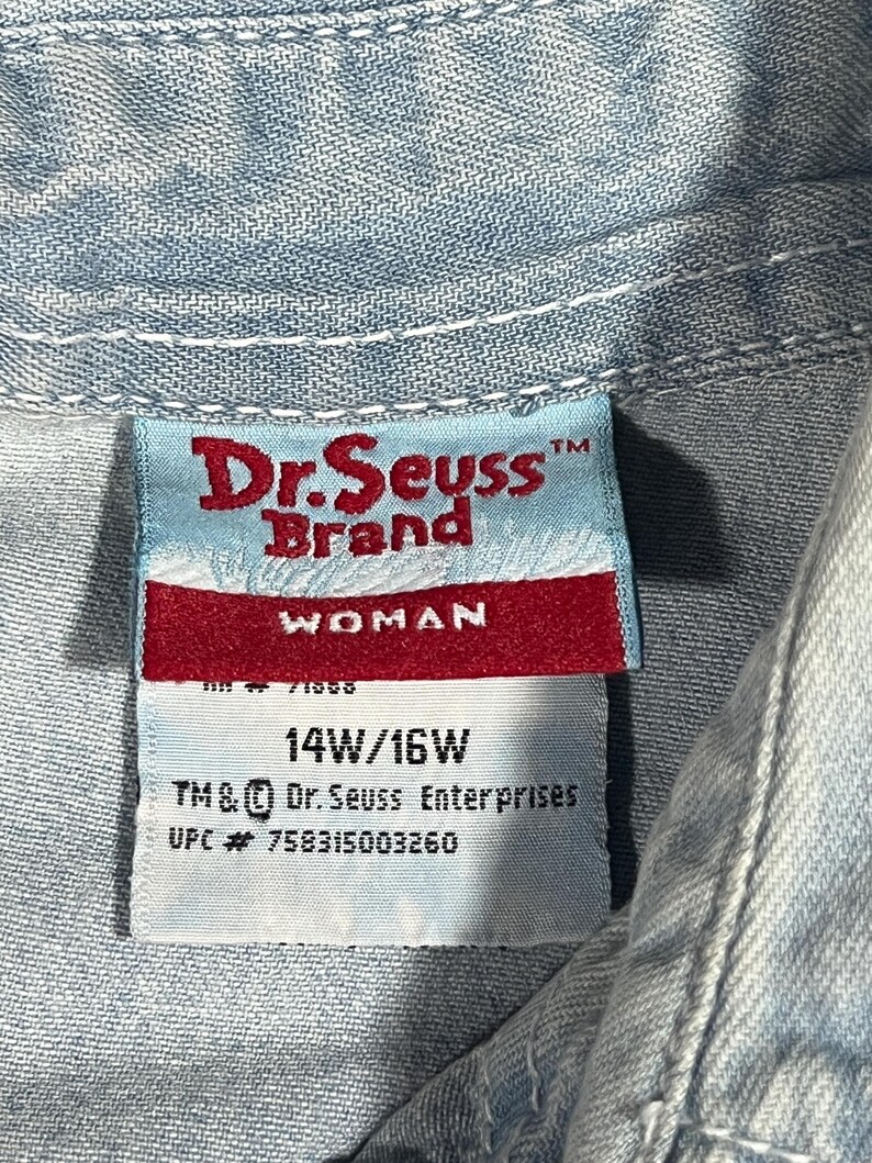 Vintage Dr Seuss Brand Women Denim Cat in the Hat Button up 14W/16W ...