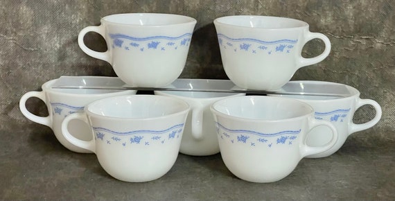 Set of 7 Corning MORNING BLUE Cups Blue Flowers on White Milk - Etsy