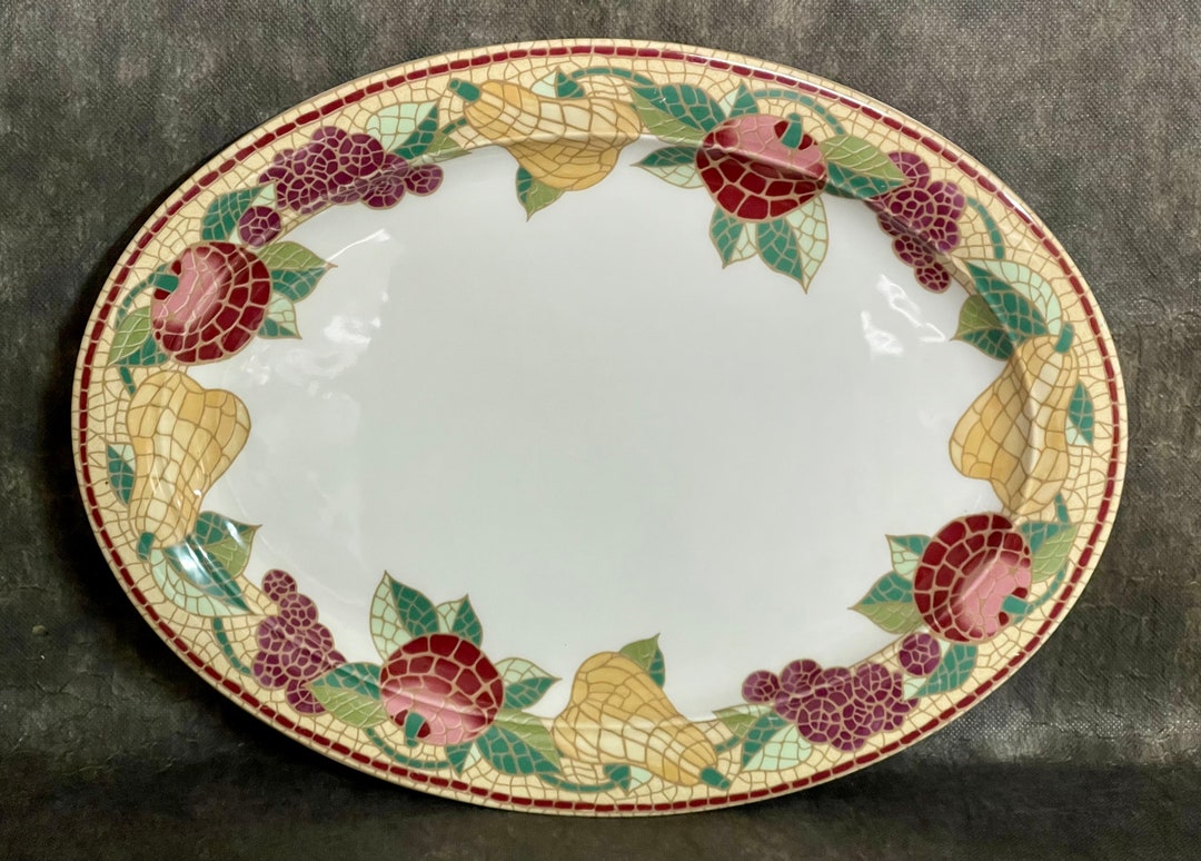 Pier 1 MOSAIC FRUIT Large Oval Serving Platter Dinnerware Made in Italy ...