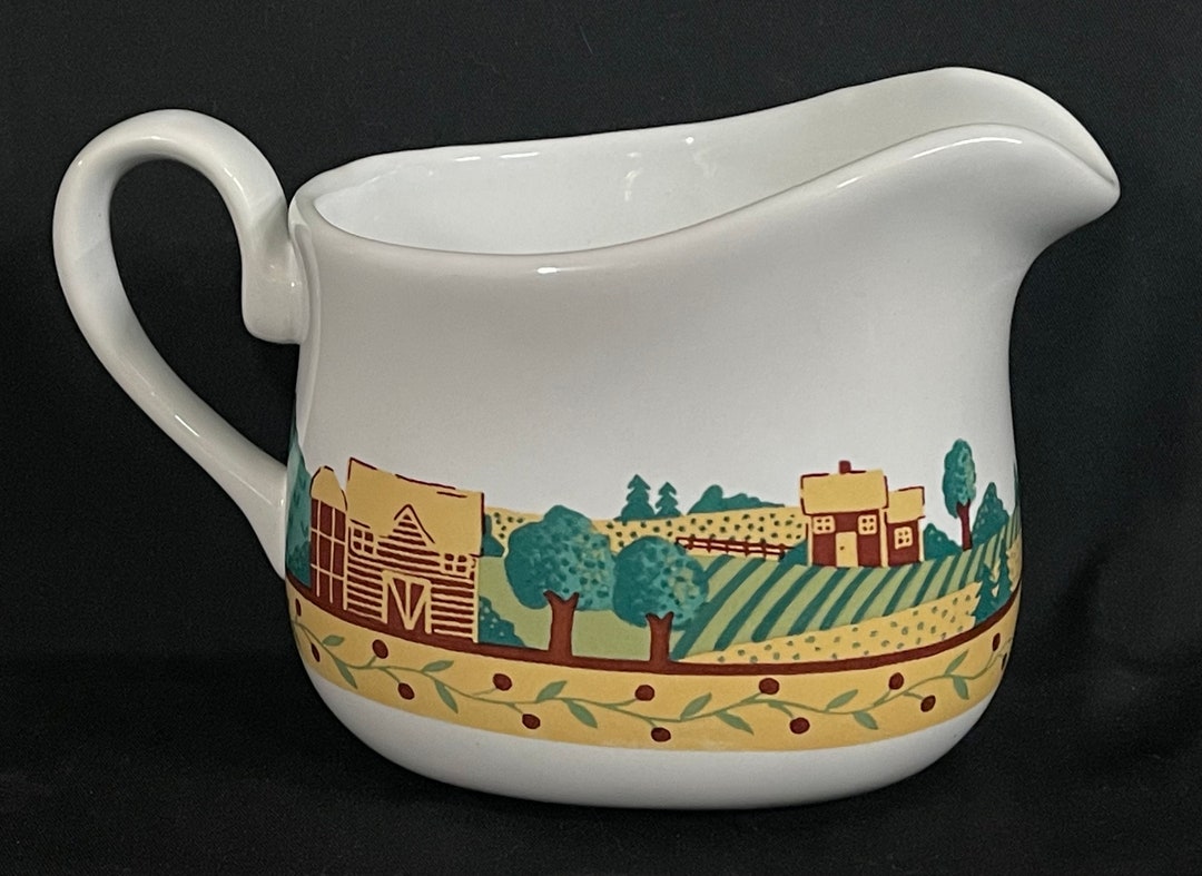 Corelle LANDSCAPE Gravy Boat Log Cabin Yellow Roof Green Trees Near ...