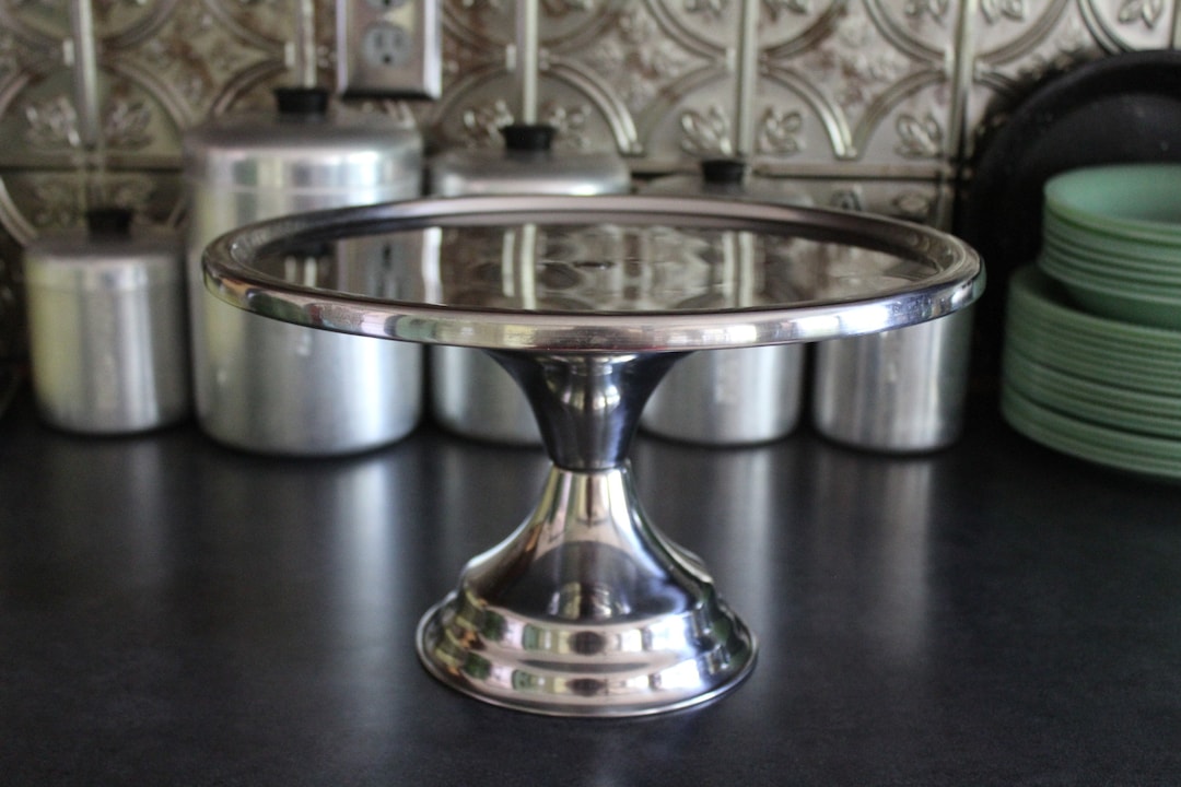 Vintage Stainless Steel Cake Stand, Diner Style Large Stainless Cake ...