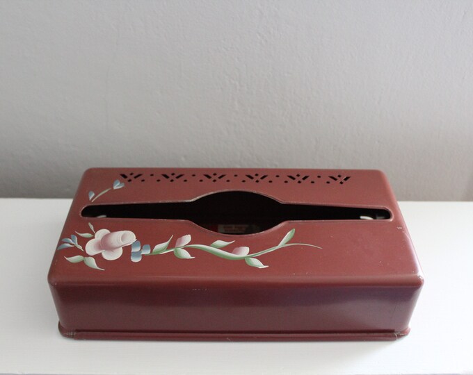 Vintage Maroon Tissue Box Holder With Hand-painted Flowers for - Etsy