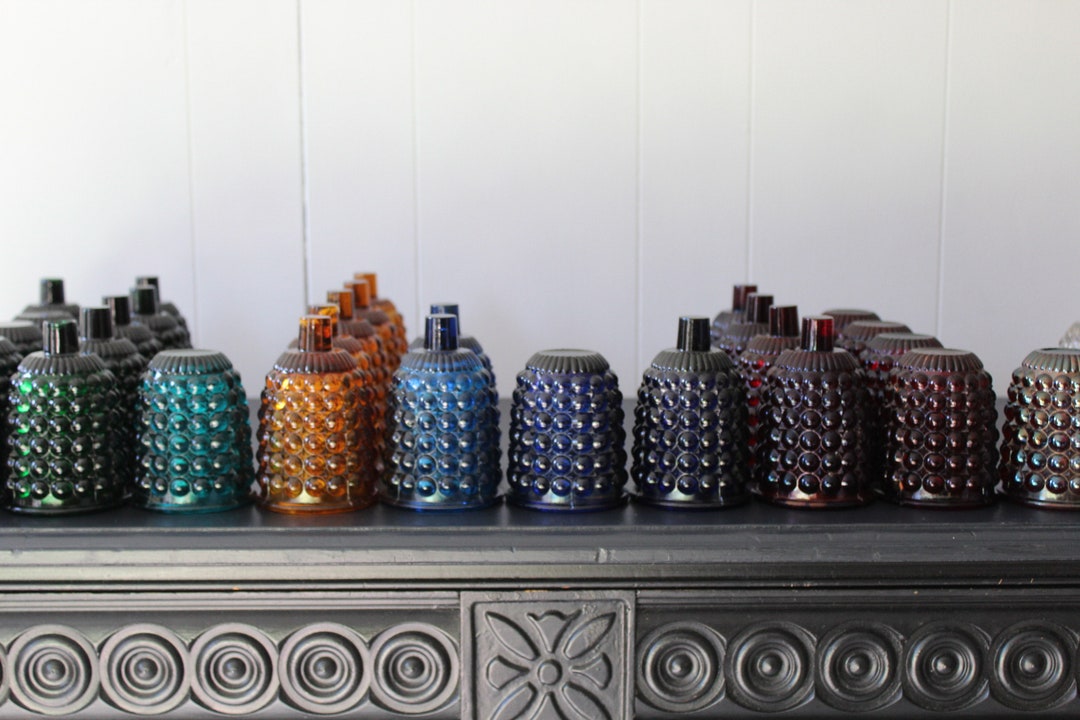 Vintage Colorful Glass Votives, Green, Teal, Gold, Blue, Red Glass ...