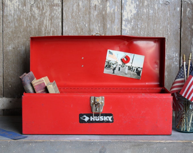 Vintage Red Toolbox, Large Red Husky Toolbox, Red Metal Box, Mechanic's ...