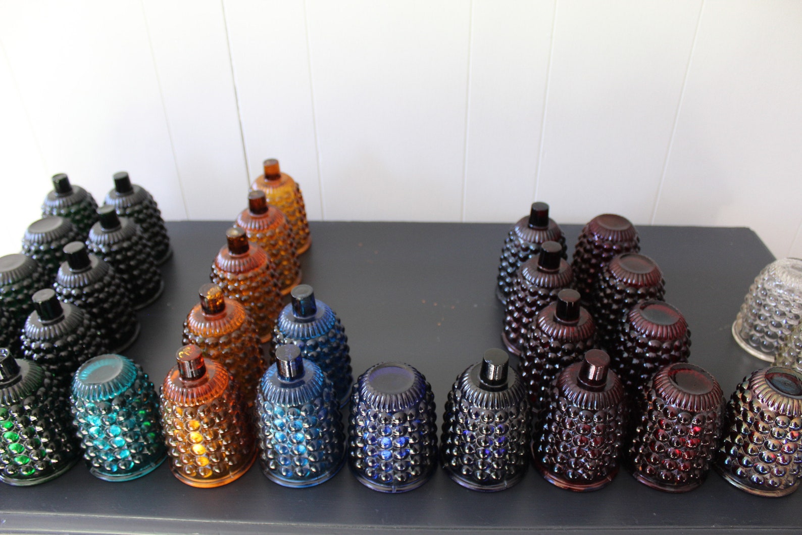 Vintage Colorful Glass Votives Green Teal Gold Blue Red - Etsy