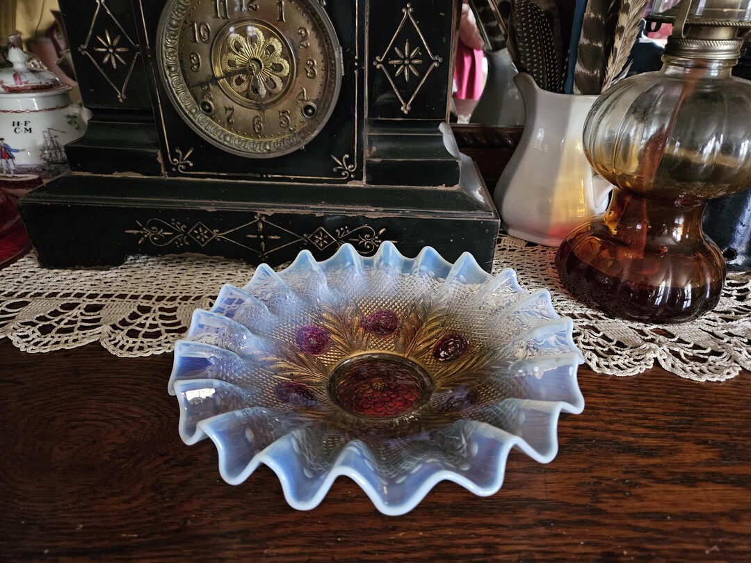Antique Northwood Opalescent Goofus Glass Bowl With Gold and Red ...