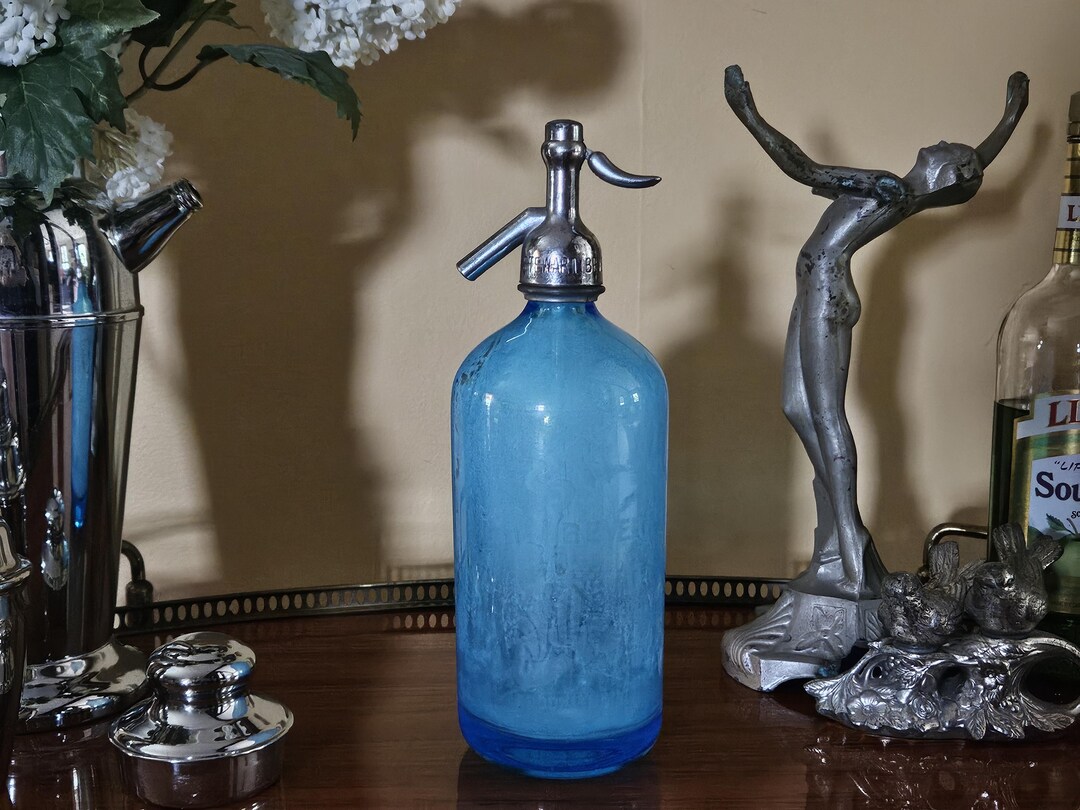 Vintage Blue Seltzer Bottle, Turquoise Blue Siphon Bottle With Glass ...