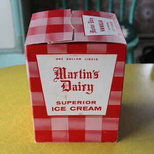 Empty 1960s Ice Cream Carton, Red & White Check Martin's Dairy Vanilla ...