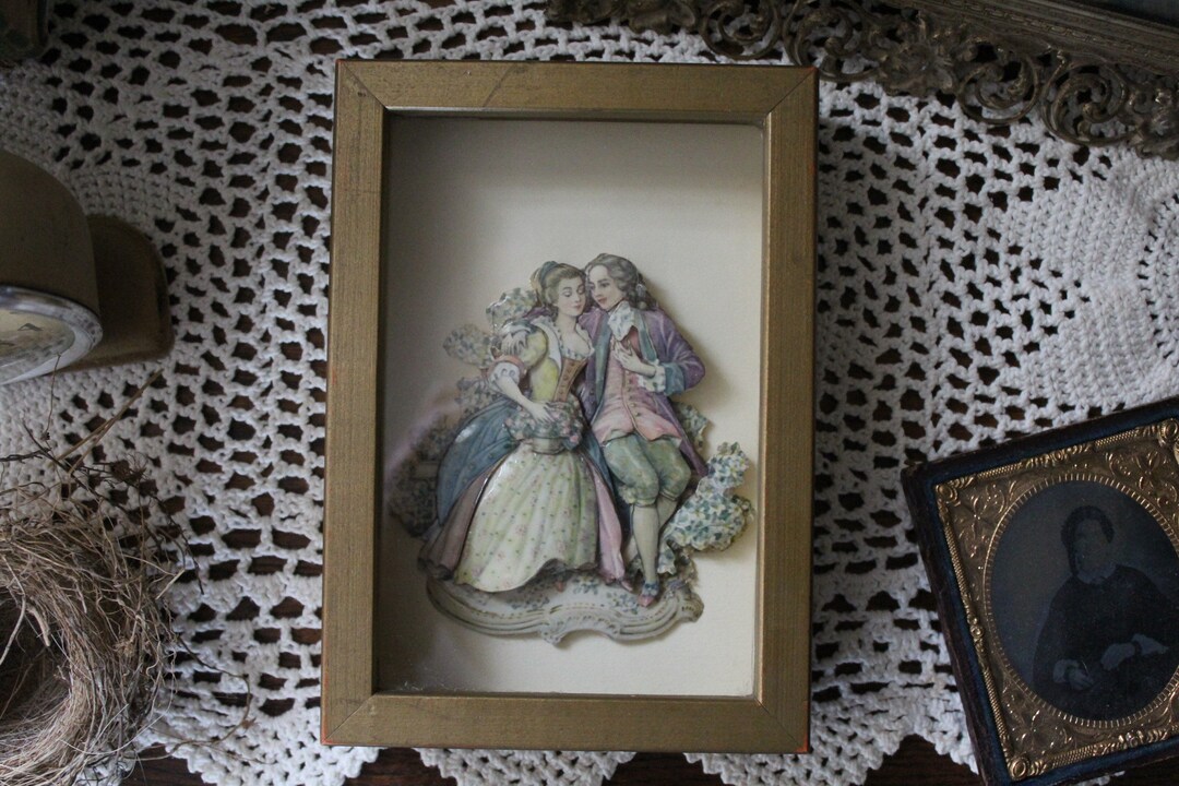 Vintage Framed 3D Decoupage Art Courting Scene Picture by Delores ...