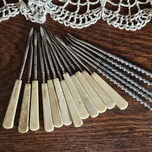 Antique Bone Nut Picks, 12 Vintage Bone Nutpicks and 5 Steel Nut Picks ...