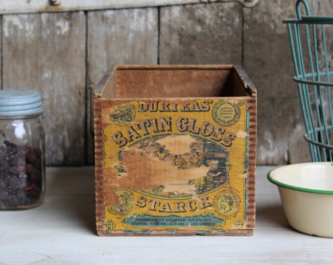 Antique Wood Box, Vintage Duryeas Satin Gloss Starch Box With Label ...