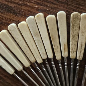 Antique Bone Nut Picks, 12 Vintage Bone Nutpicks and 5 Steel Nut Picks ...