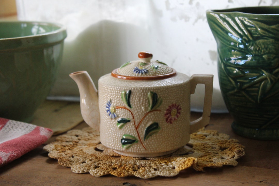 Vintage Japanese Sharkskin Teapot With Moriage Flowers and Satsuma ...