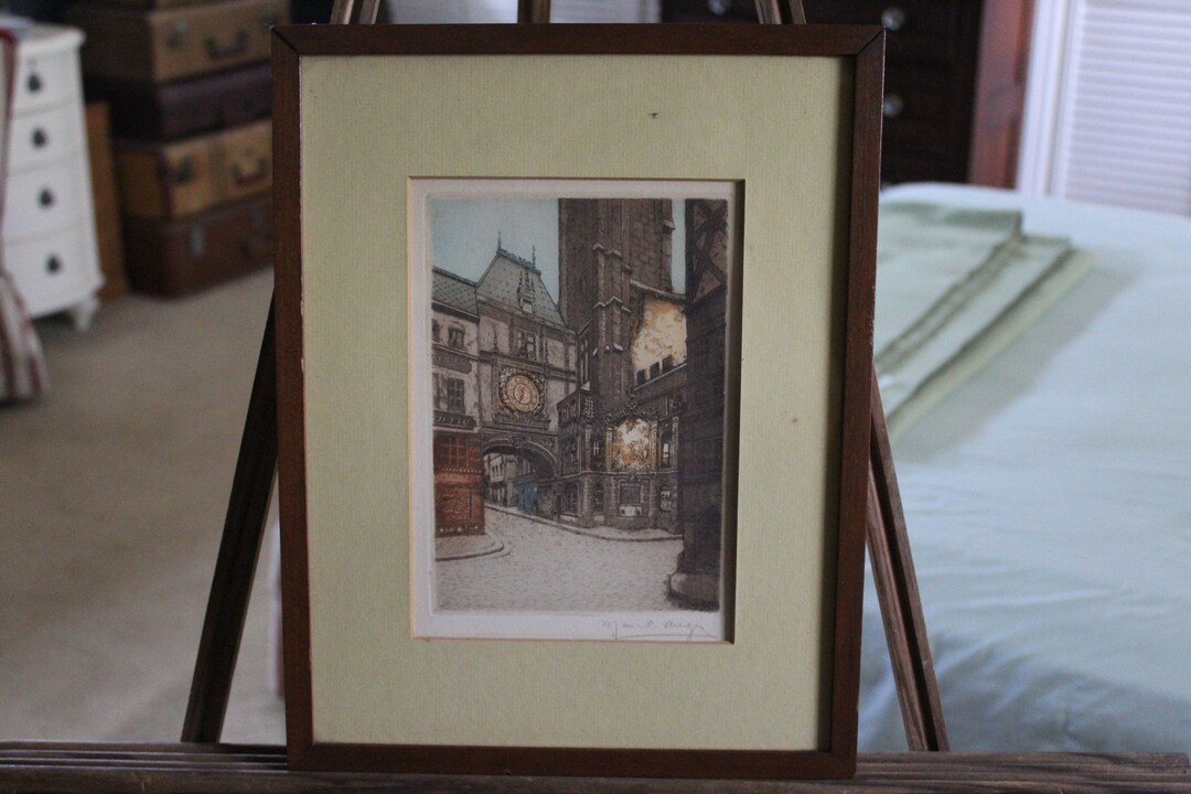 Antique Framed Aquatint Etching La Grosse Horloge, Rouen by Marcel ...