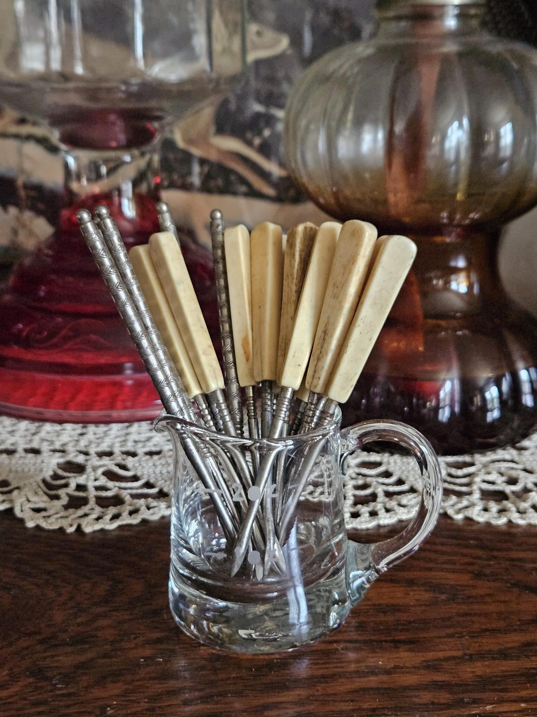 Antique Bone Nut Picks, 12 Vintage Bone Nutpicks and 5 Steel Nut Picks ...