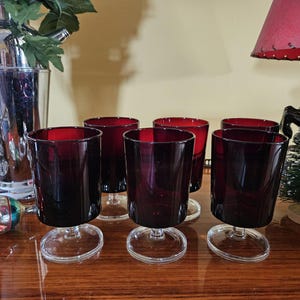 Vintage Set of 6 Large Luminarc Red Glasses W/ Stems, 5 1/8, 8 Oz ...