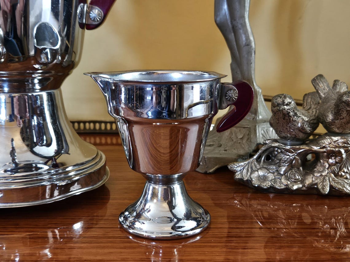 Vintage United Chrome Coffee Percolator and Sugar and Creamer With Red ...