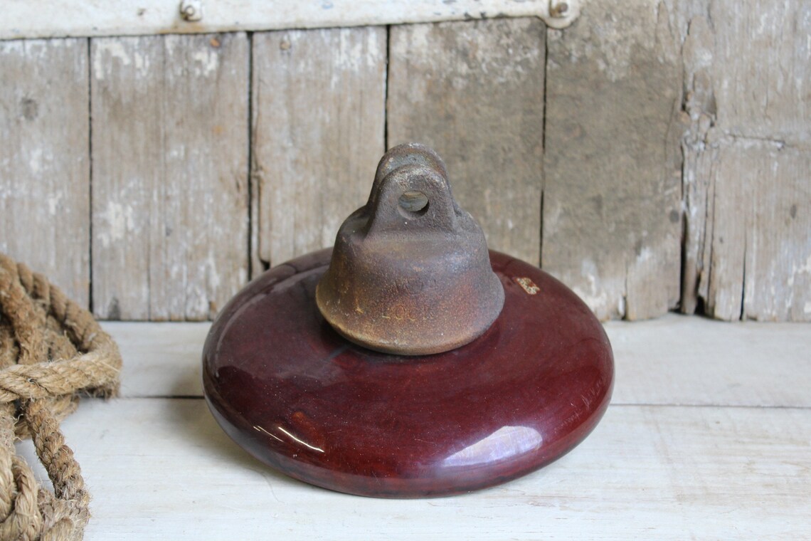 Vintage Extra Large Brown Ceramic Insulator With Cast Iron - Etsy