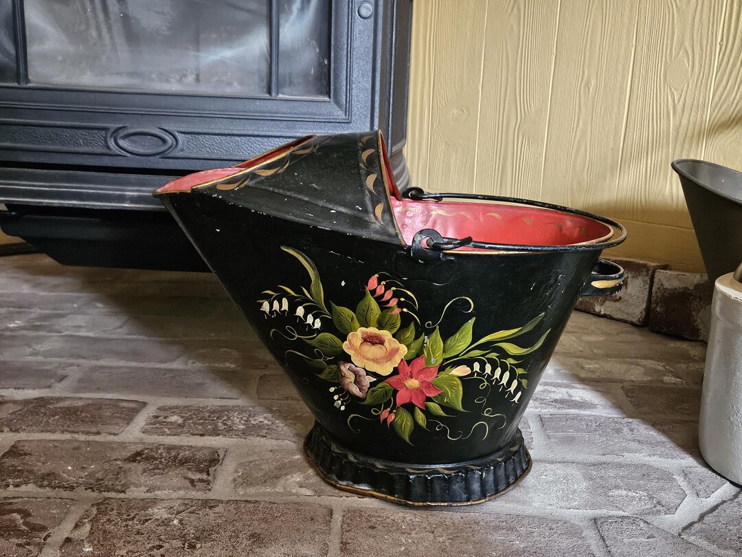 Antique Black Coal Scuttle With Hand-painted Flowers in the ...