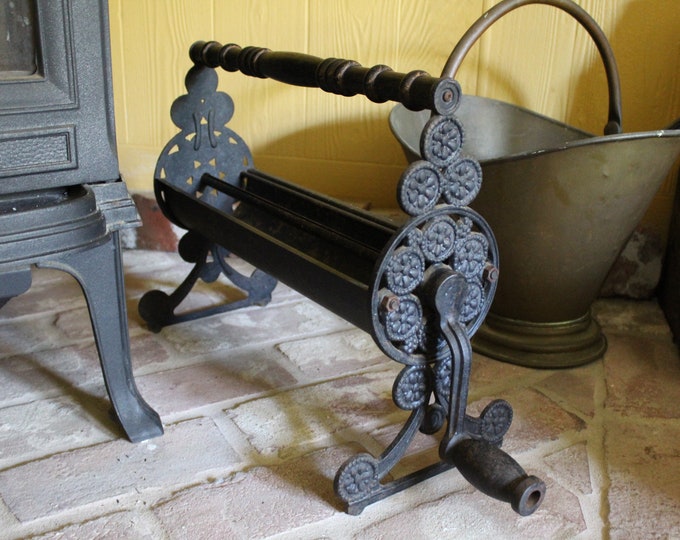 Antique Black Cast Iron Newspaper Log Roller, Vintage Fireplace Log ...