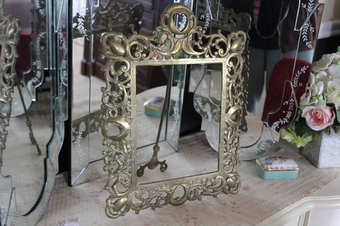 Antique Large Cast Brass Easel Frame With Hearts, 17.25" Art Nouveau ...