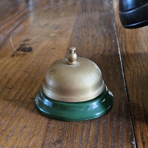 Vintage Hotel Bell, Gold Metal Front Desk Bell on Green Metal Base ...