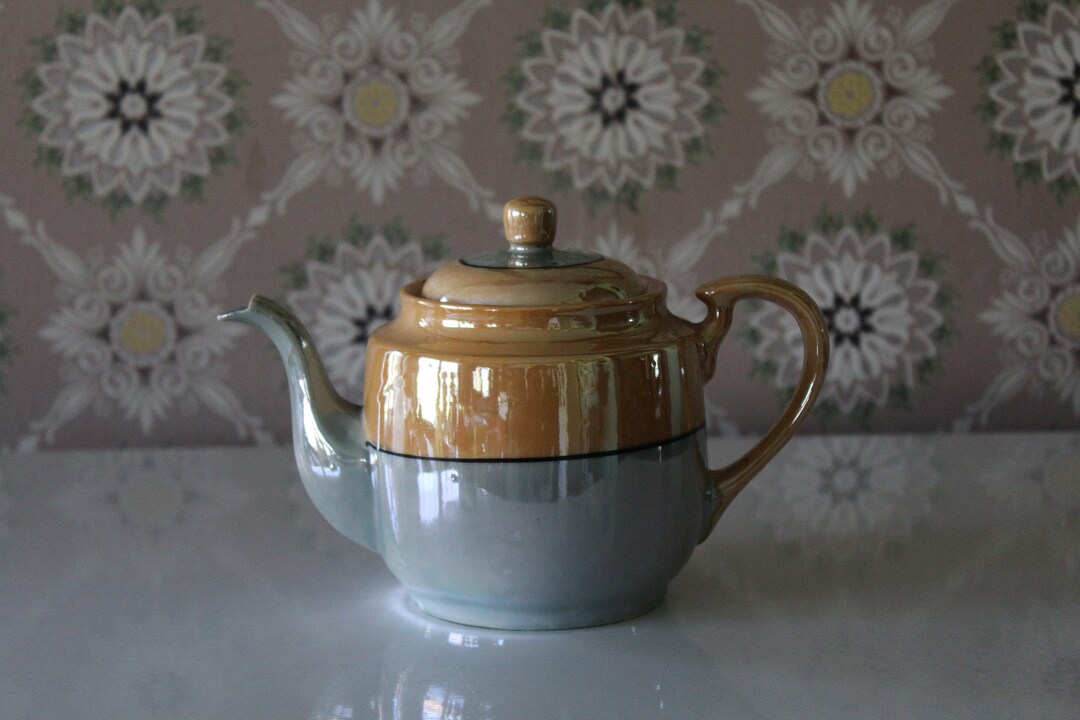 Vintage Lusterware Teapot, Orange and Bluish Grey Lusterware Teapot ...