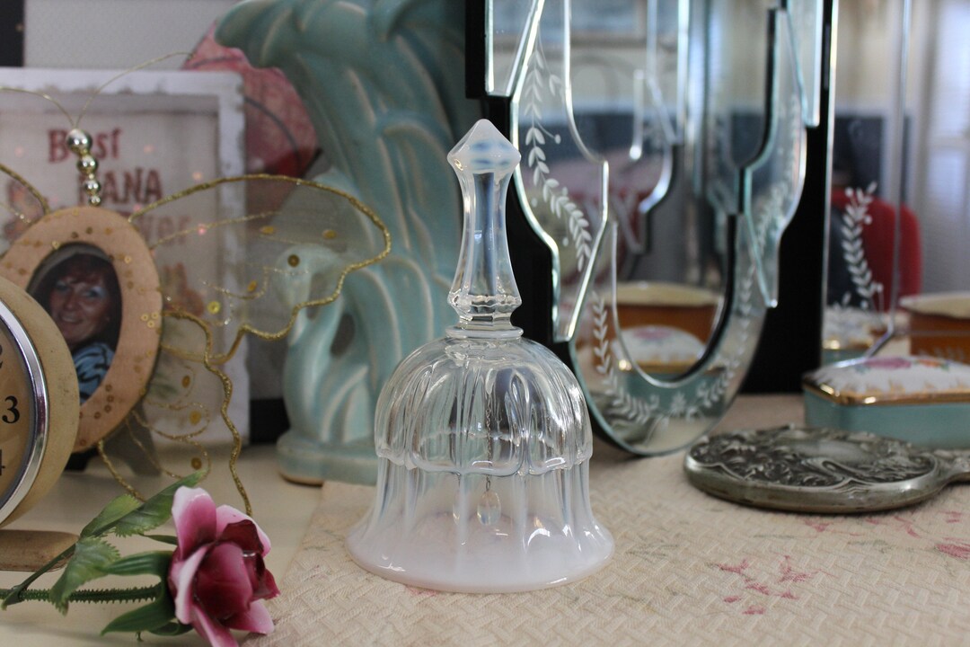 Fenton Opalescent Bell, Large Fenton Glass Bell, Vintage Clear & White ...