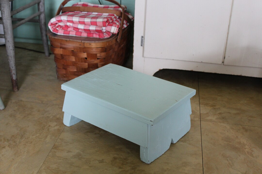 Vintage Aqua Step Stool, Painted Wooden Step Stool, Low Sturdy ...